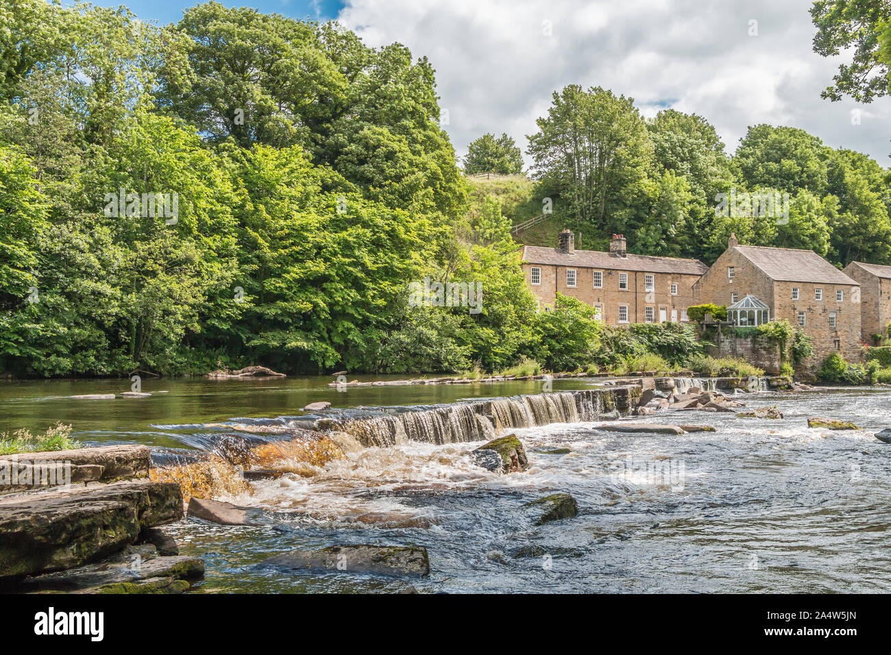 River Tees and Demenses Mill, Barnard Castle, Teesdale, UK Stock Photo ...