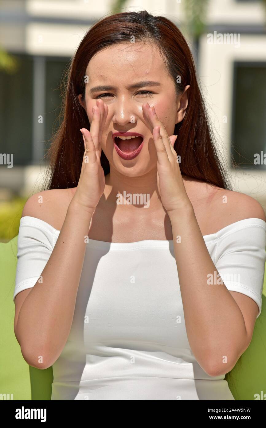 An Adult Female Shouting Stock Photo - Alamy
