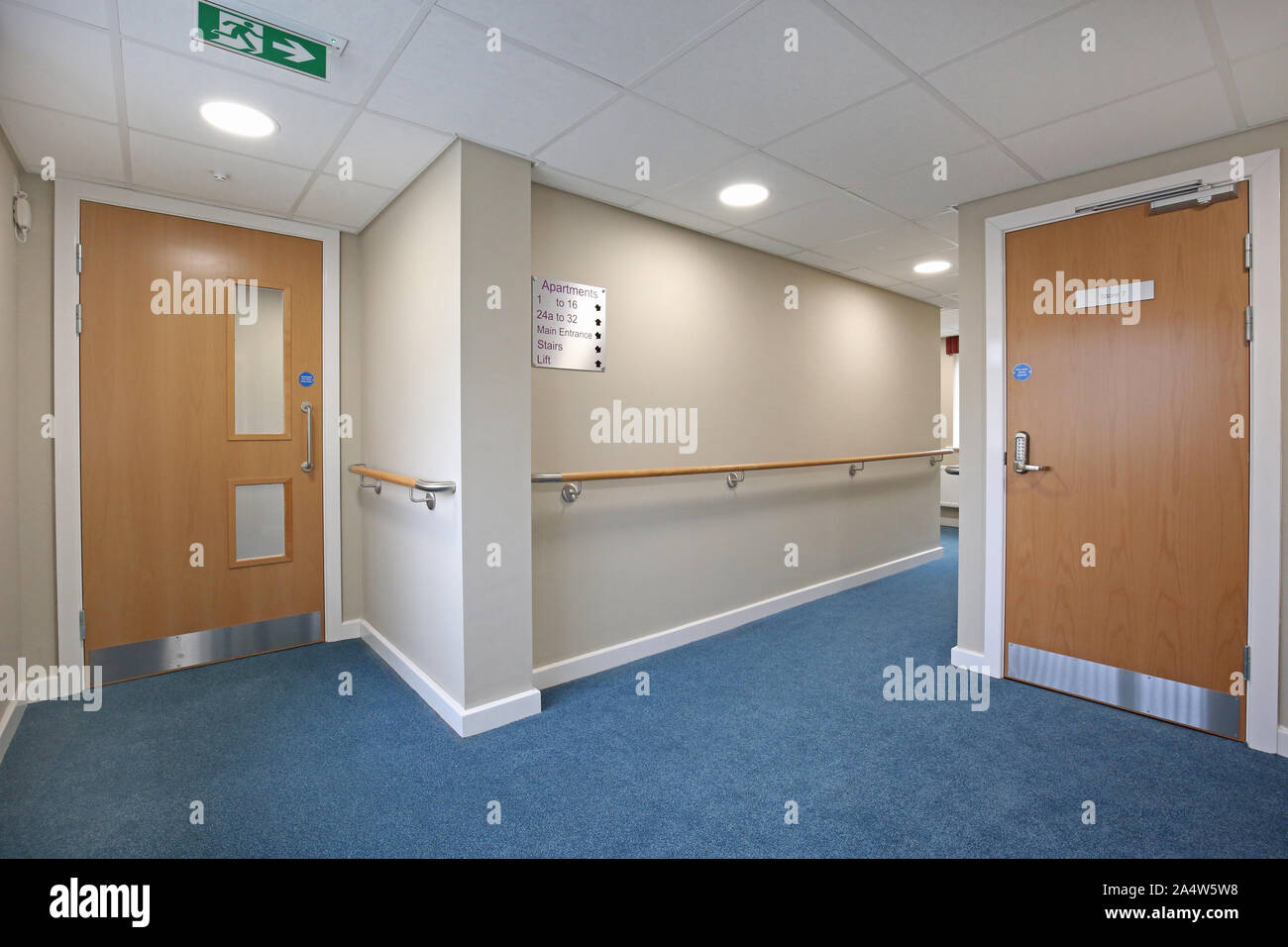 Access corridor in a newly refurbished care home near Wakefield, UK ...