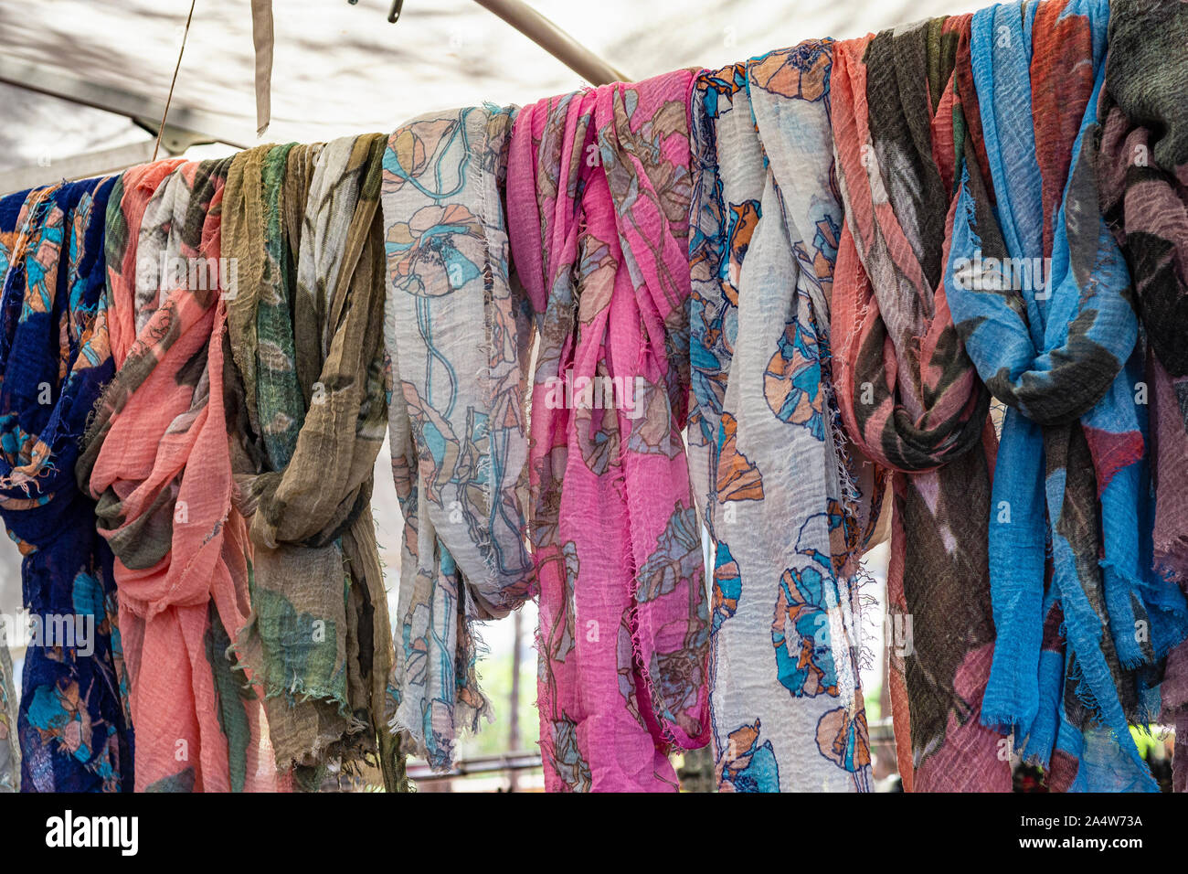 Bright Coloured Scarves Displayed on a Weekly, Local Traditional ...