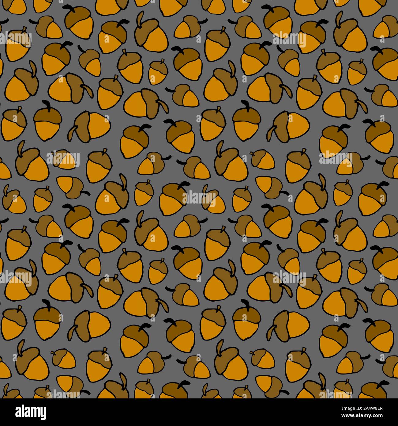 Acorns seamless pattern. Colorful outline on grey background. Picture ...