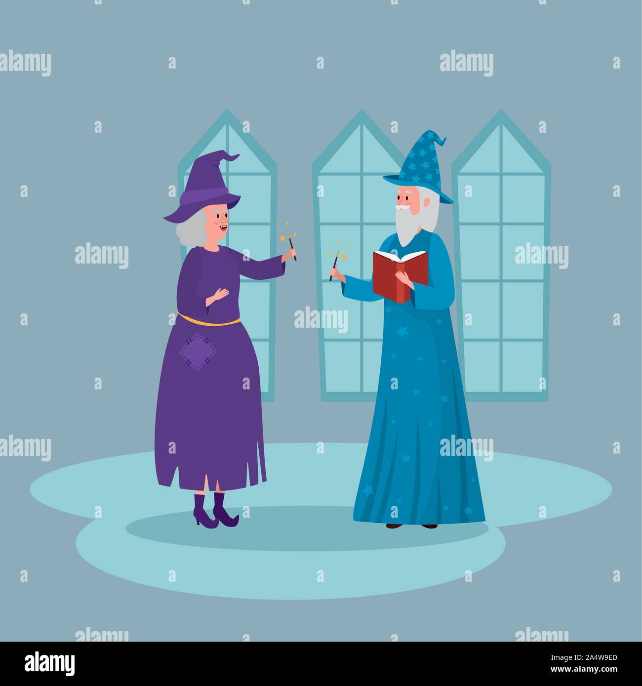 witch with wizard in castle Stock Vector Image & Art - Alamy