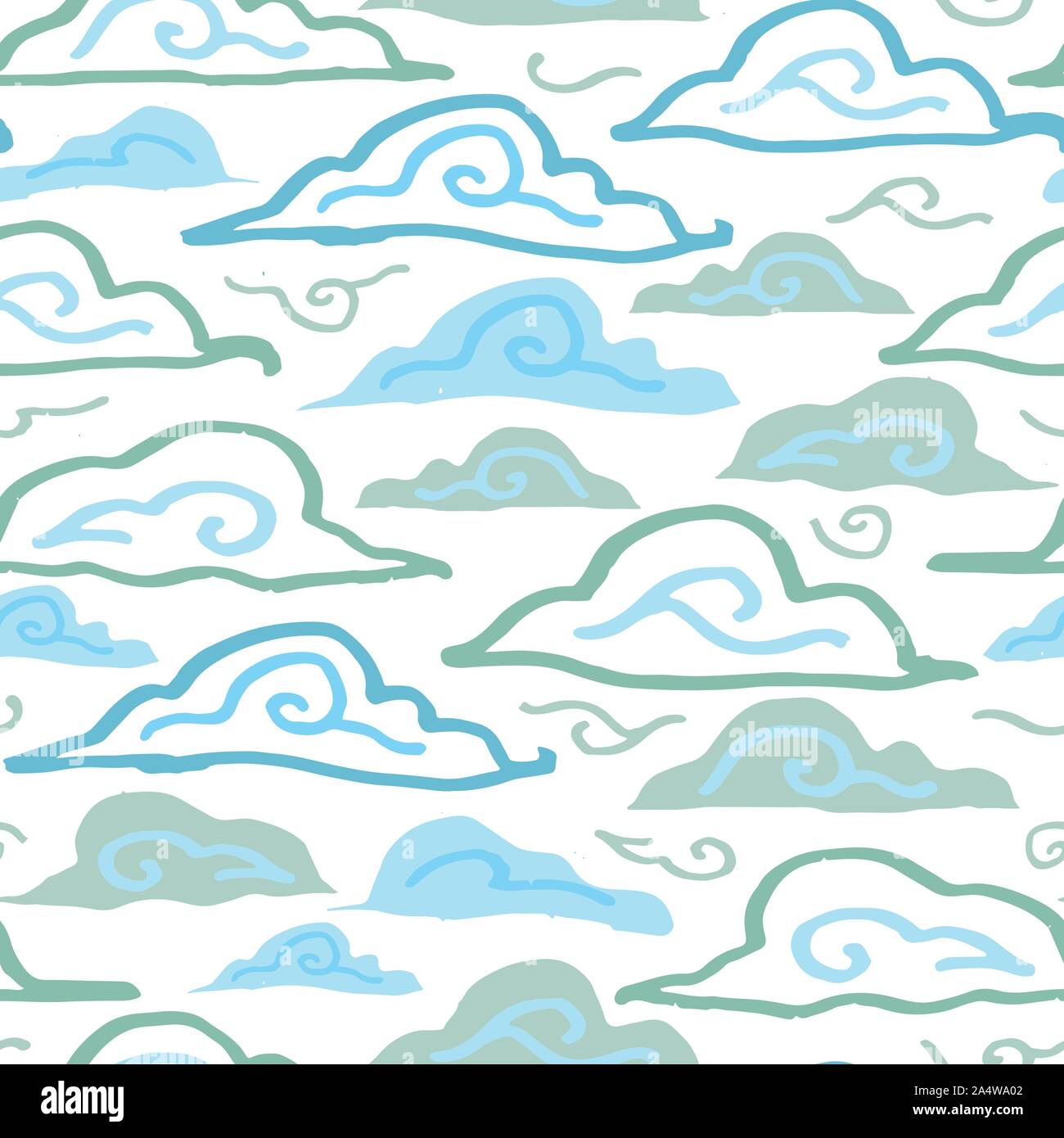 Grunge winter cloud pattern with hand drawn line doodle cloud in blue ...