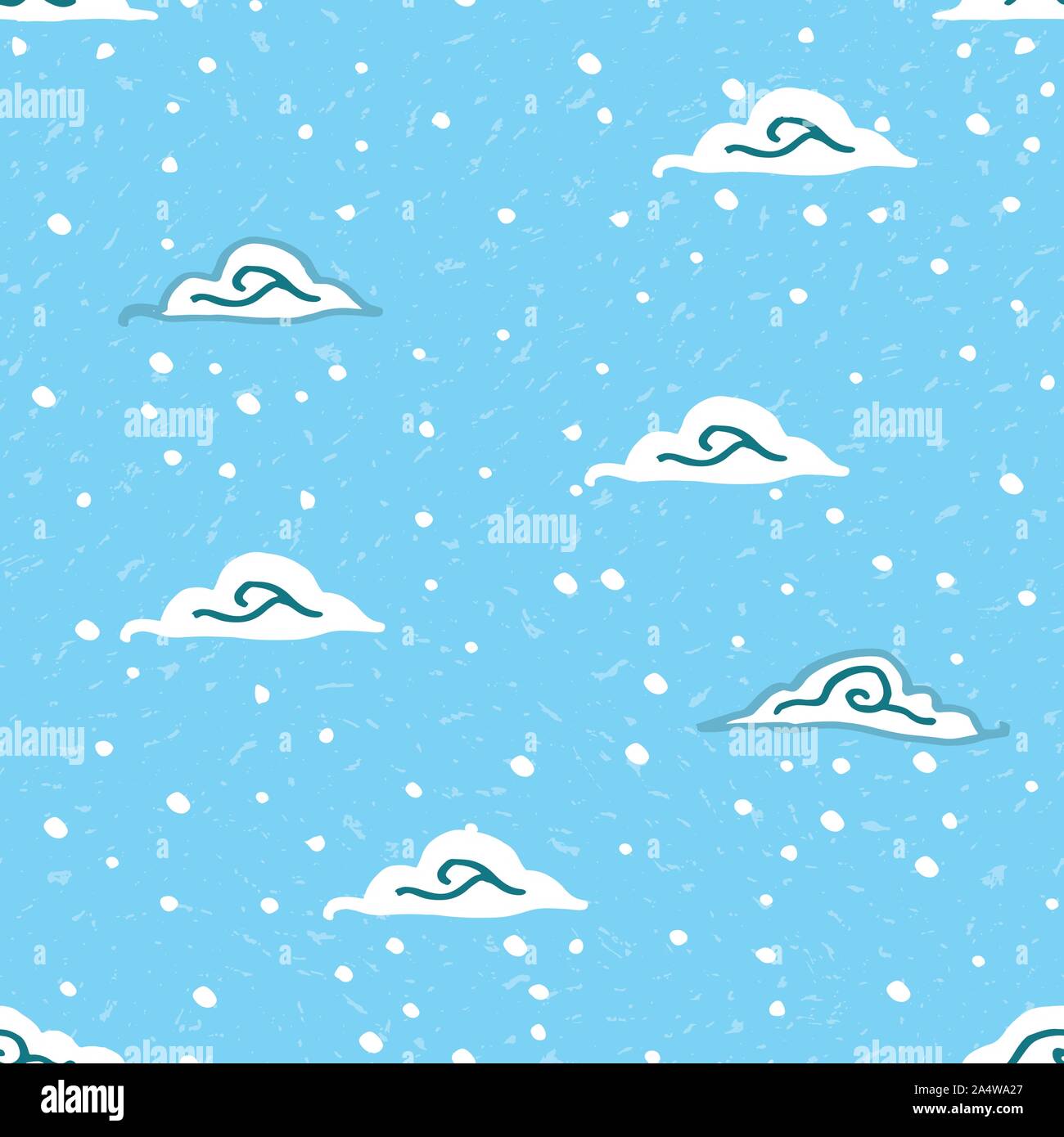 Grunge winter cloud pattern with hand drawn line doodle cloud in blue ...