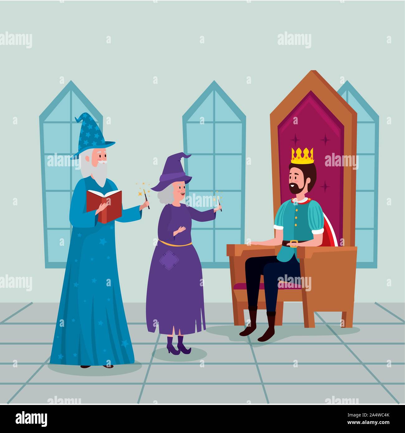 king with wizard and witch in castle Stock Vector Image & Art - Alamy