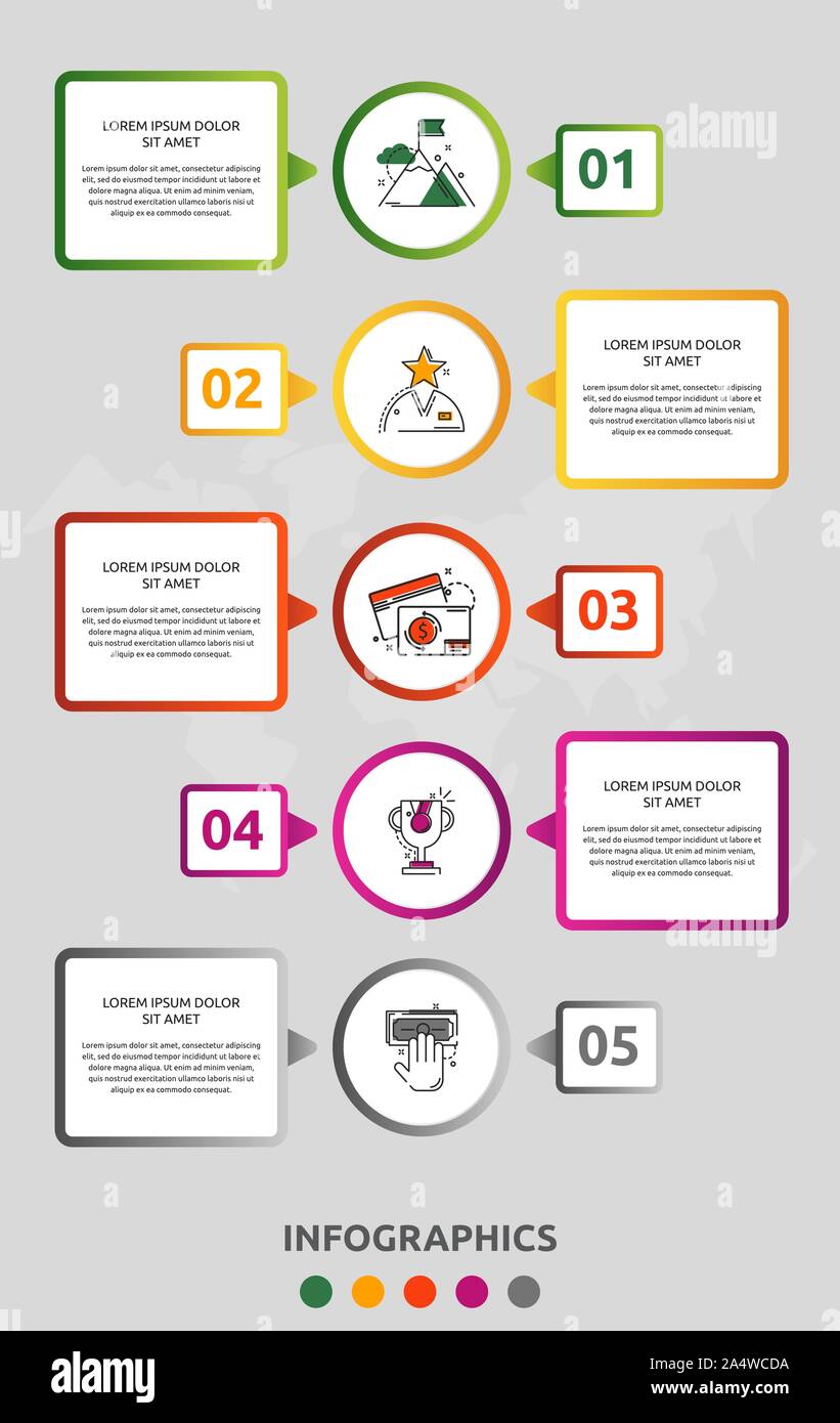 Vector infographic 3D template circles for five labels, diagram, graph ...