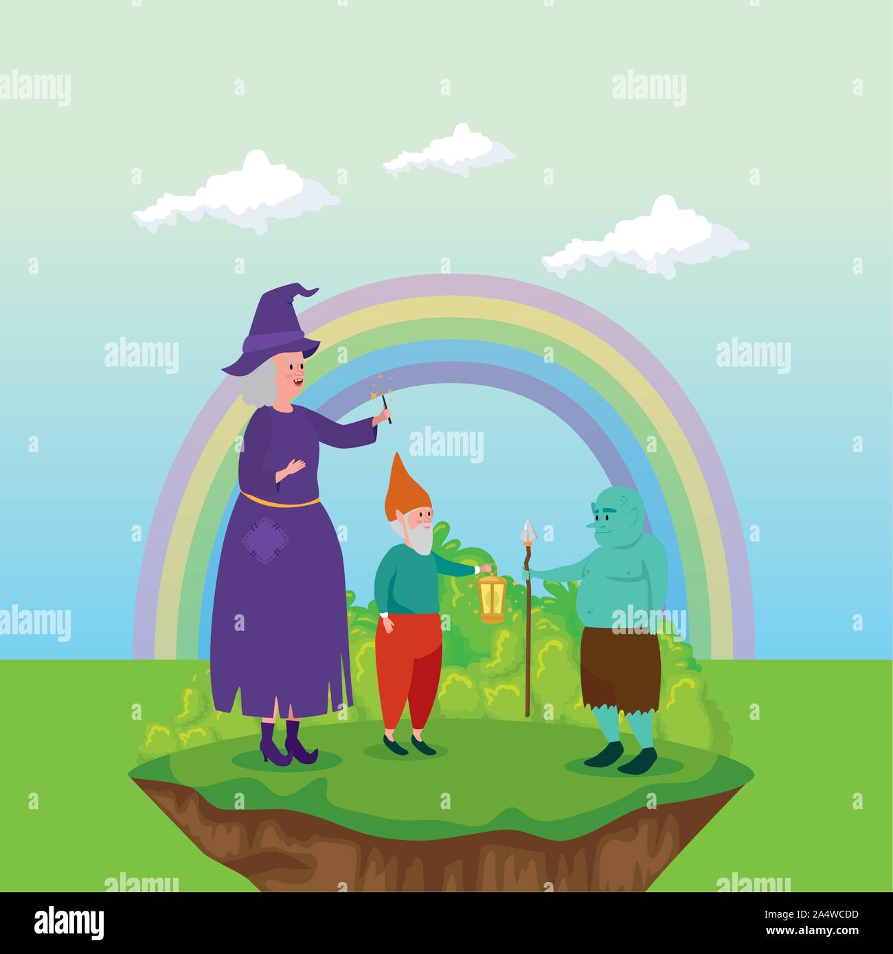 witch with ogre and dwarf in scene fairytale Stock Vector Image & Art ...