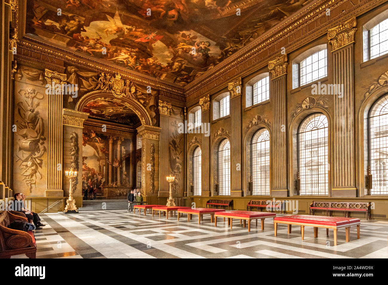LONDON GREENWICH OLD ROYAL NAVAL COLLEGE THE PAINTED HALL AND THE LARGE ...