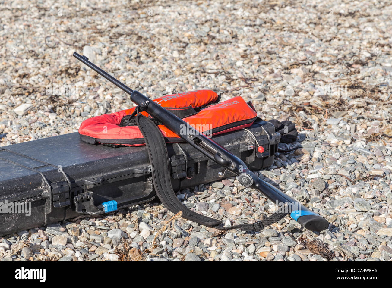 Rifle ready for use to protect against polar bears in Svalbard in the ...