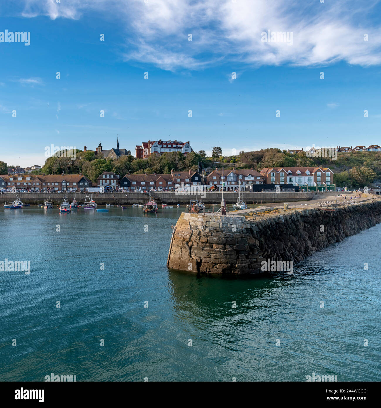 Folkestone harbour. With fishing boats, yachts, little boats and speed ...