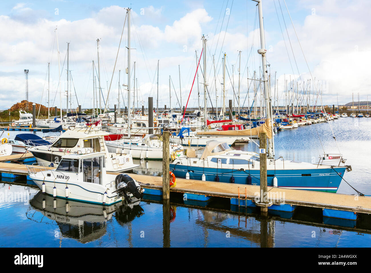 Yachts and small boats berthed at the marina and harbour, Troon, Firth ...