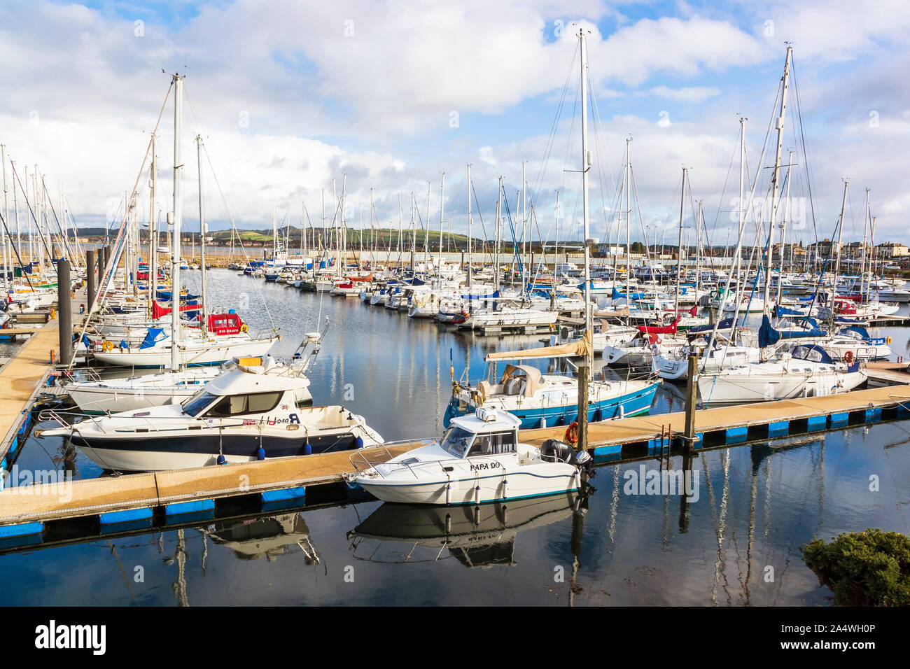 Yachts and small boats berthed at the marina and harbour, Troon, Firth ...