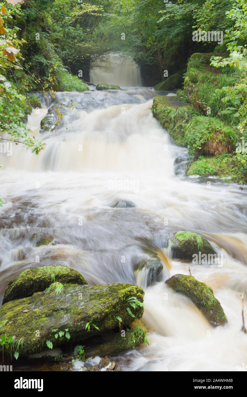 Waterfalls on Hoar Oak Water at Watersmeet after heavy rain, Lynmouth ...