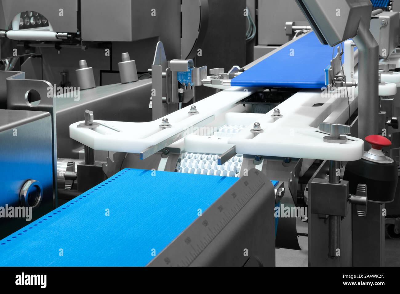 Empty conveyor belt of production line, part of industrial equipment ...