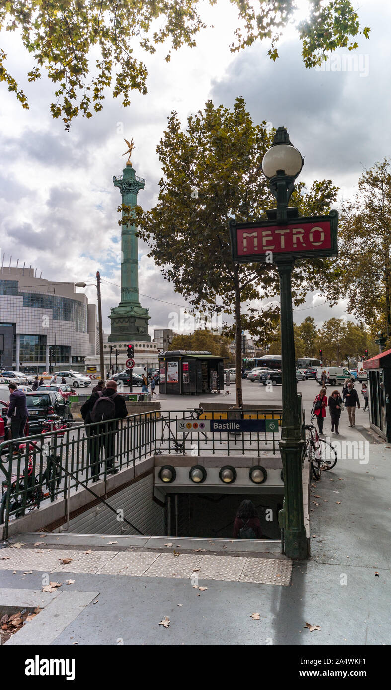 Paris, France - 3rd October, 2019: View of metro stop at The Place de ...