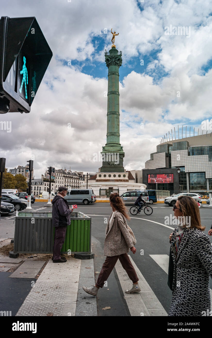 Paris, France - 3rd October, 2019: Pedestrians crossing the street at ...