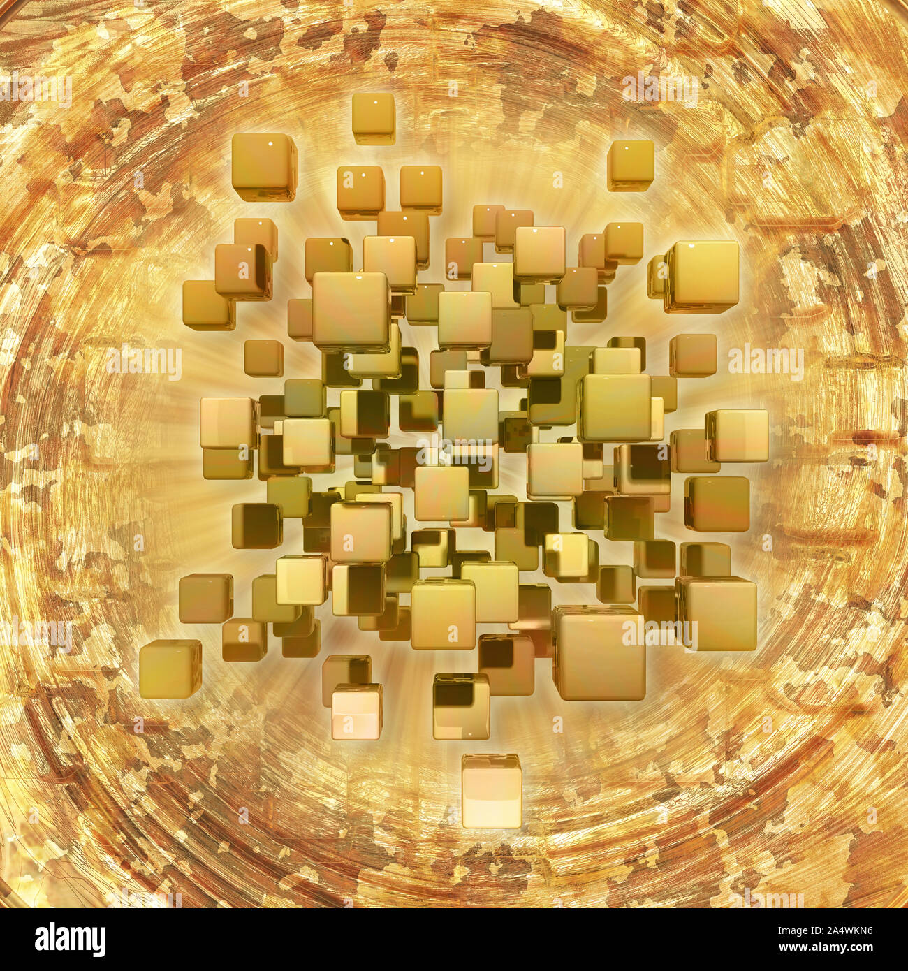 Flying 3d golden cubes hi-res stock photography and images - Alamy