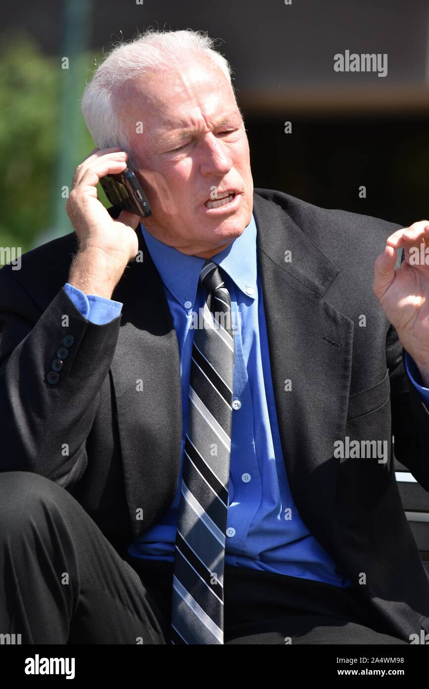 Adult Senior Business Man Using Cell Wearing Suit And Tie Sitting Stock ...