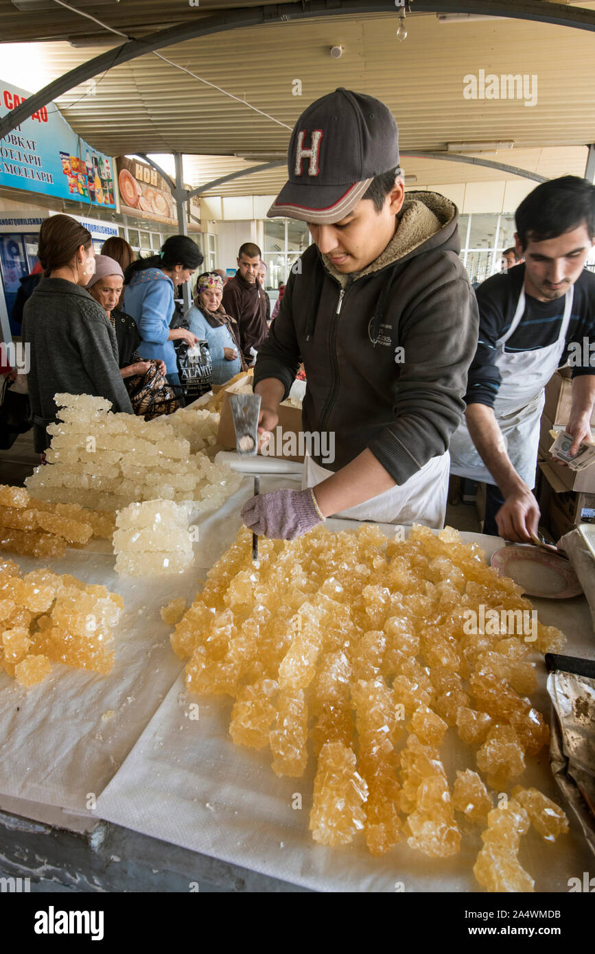 Navat (Sugar) stall. Navat is a traditional Uzbek sweetness that is ...