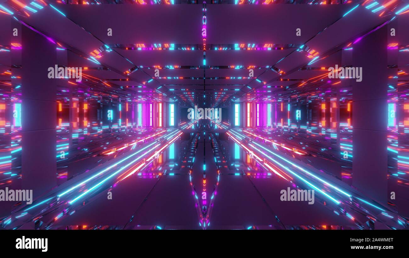 futuristic space temple tunnel corridor with cool reflections and glass ...