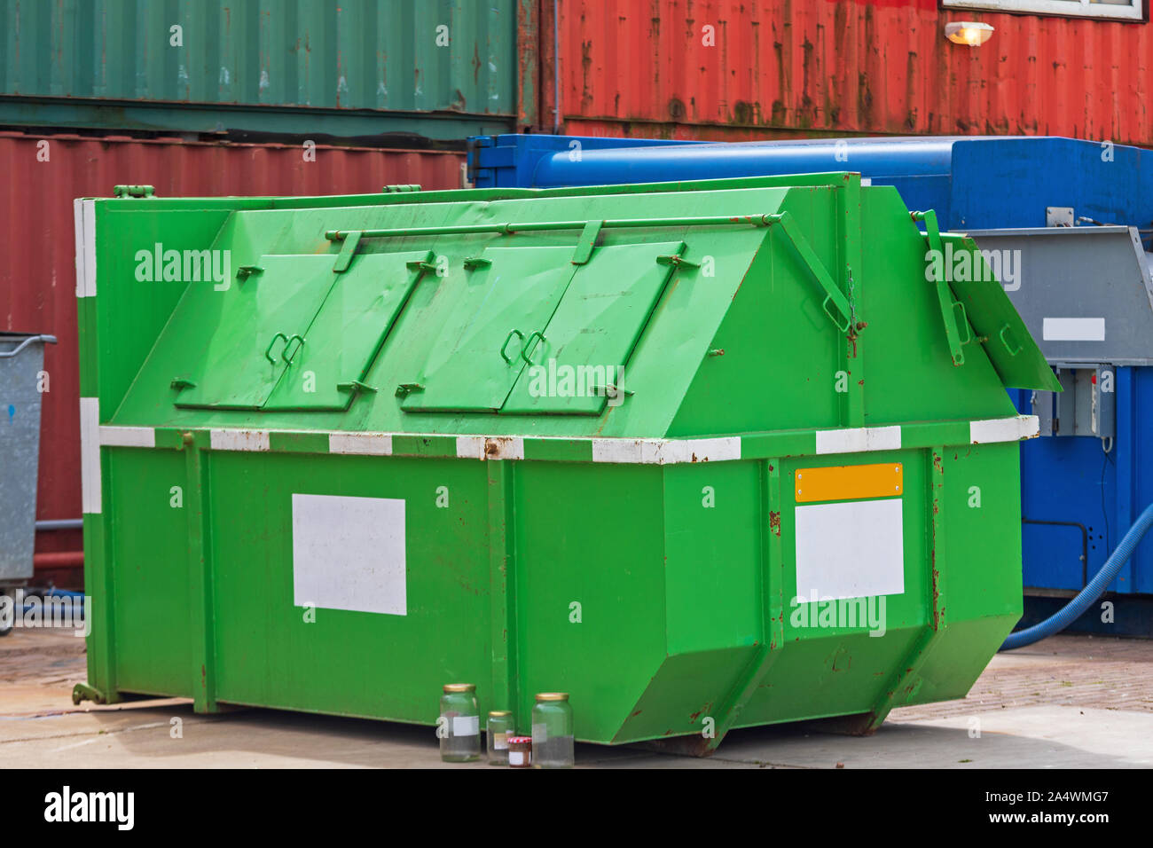 Big Green Skip Industrial Recycling Metal Container Stock Photo - Alamy