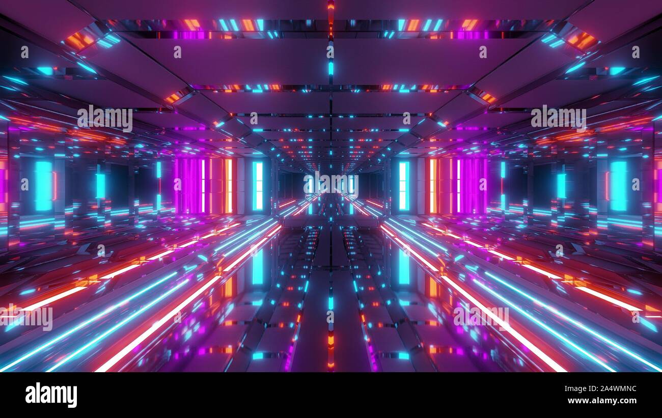 futuristic space temple tunnel corridor with cool reflections and glass ...