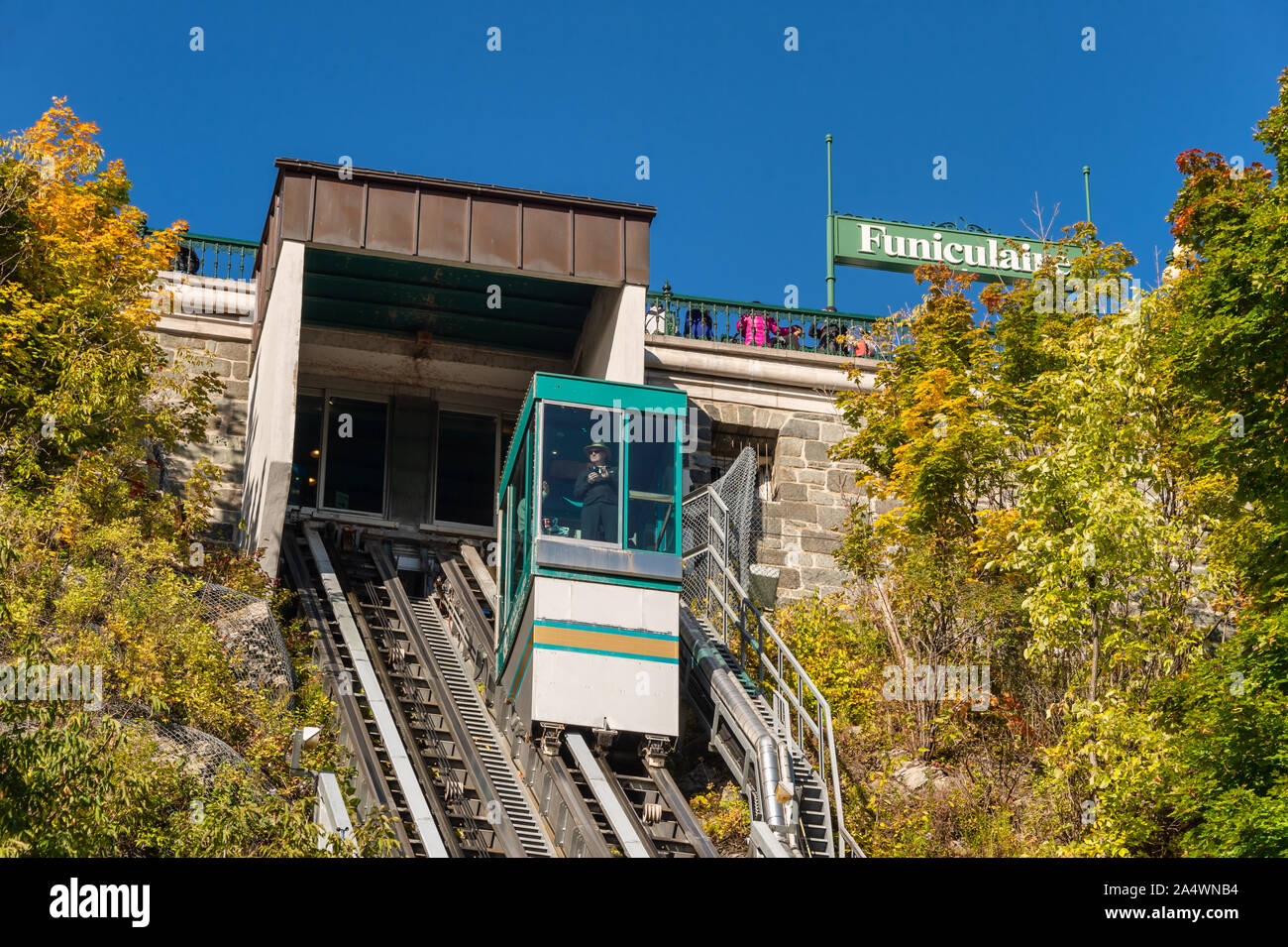 Quebec City, Canada - 5 October 2019: The Old Quebec Funicular links ...