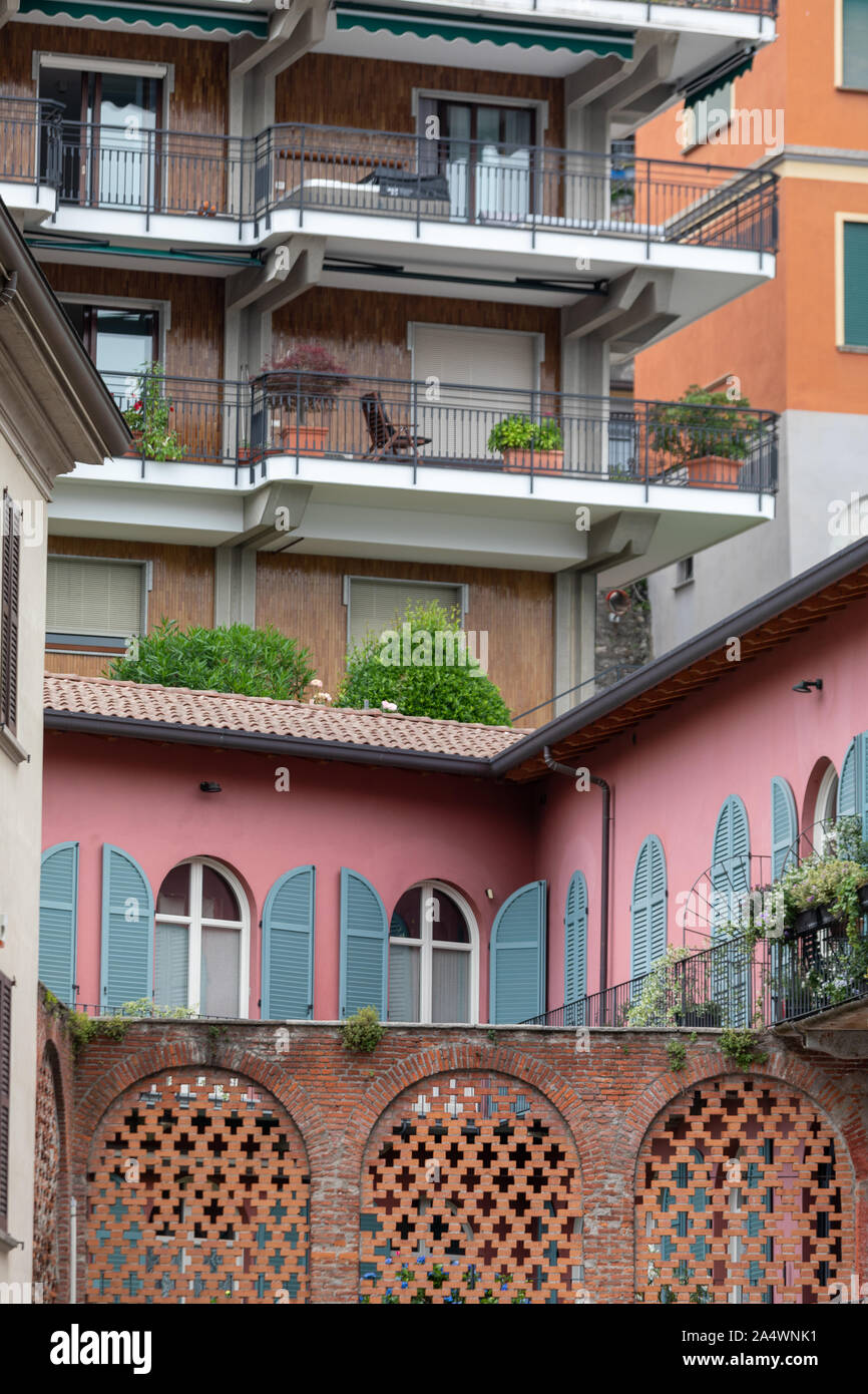Houses with terraces and balconies at lake como italy hi-res stock ...