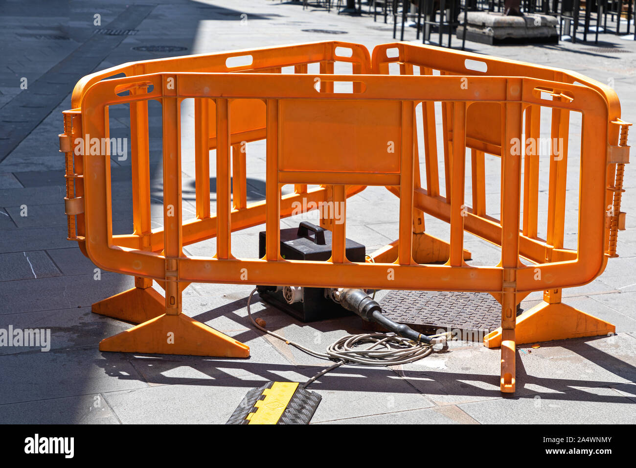 Temporary Manhole Barrier Shaft Protection at Street Stock Photo - Alamy