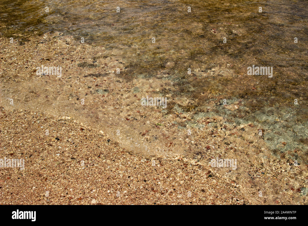 Summer background of hot sand with sea or ocean wave bubbles with copy ...