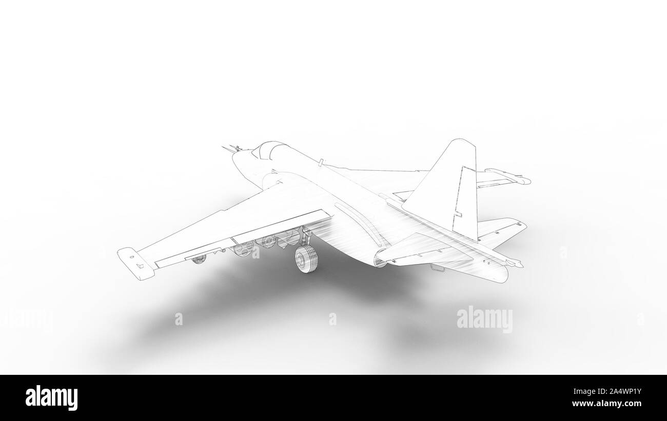 Line illustration of a modern fighter jet airplane isolated in white ...