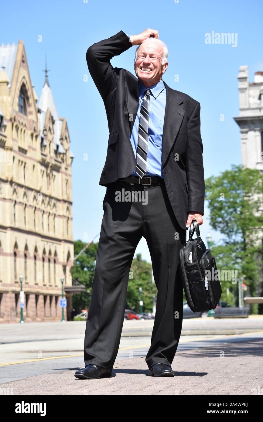 Stressed Adult Senior Business Man Standing Stock Photo - Alamy