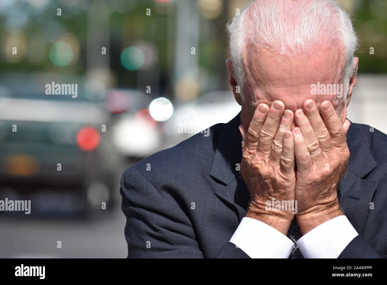 Sad Adult Senior Person Wearing Suit And Tie Downtown Stock Photo - Alamy