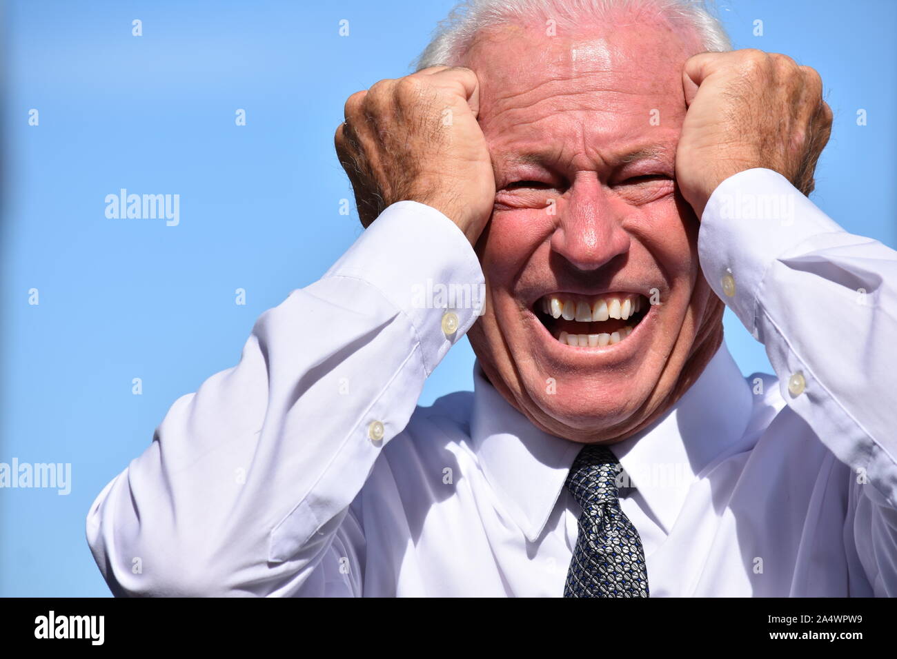 Stressed Adult Senior Business Executive Wearing Tie Isolated Stock ...