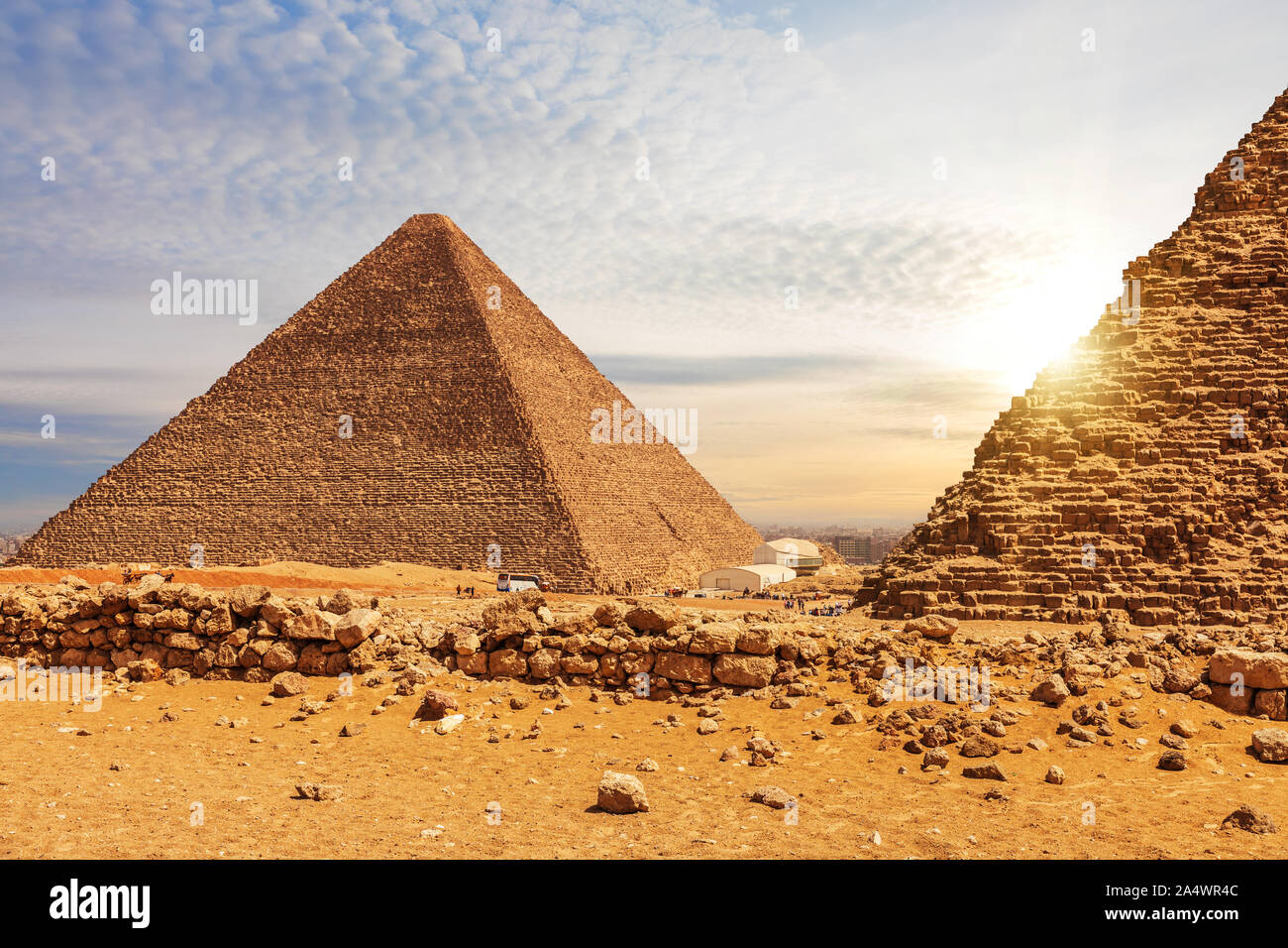 The Pyramid of Cheops and the Pyramid of Menkaure, Giza, Egypt Stock ...