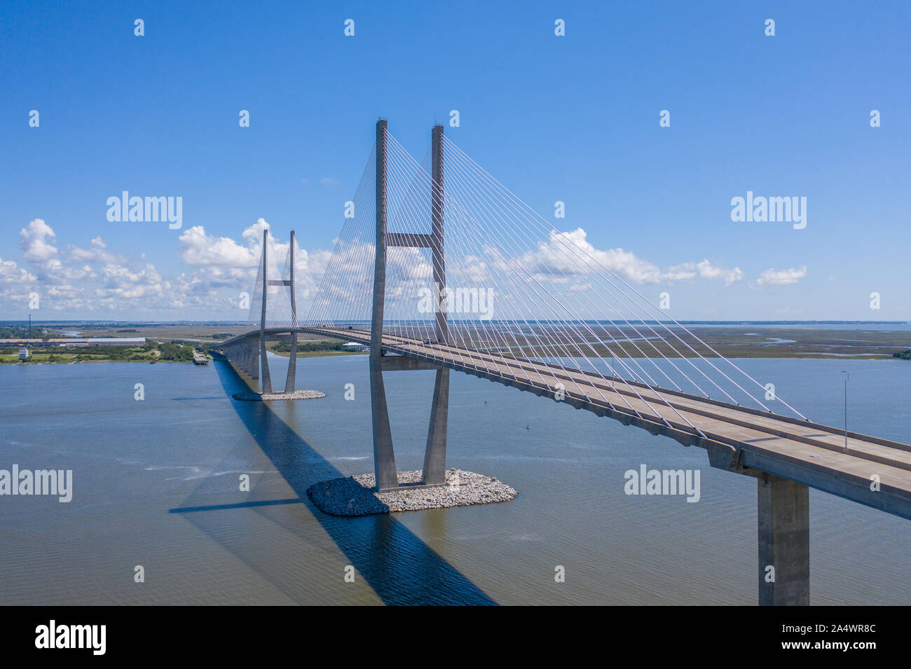 Aerial view of large cable bridge in Brunswick Georgia USA Stock Photo ...