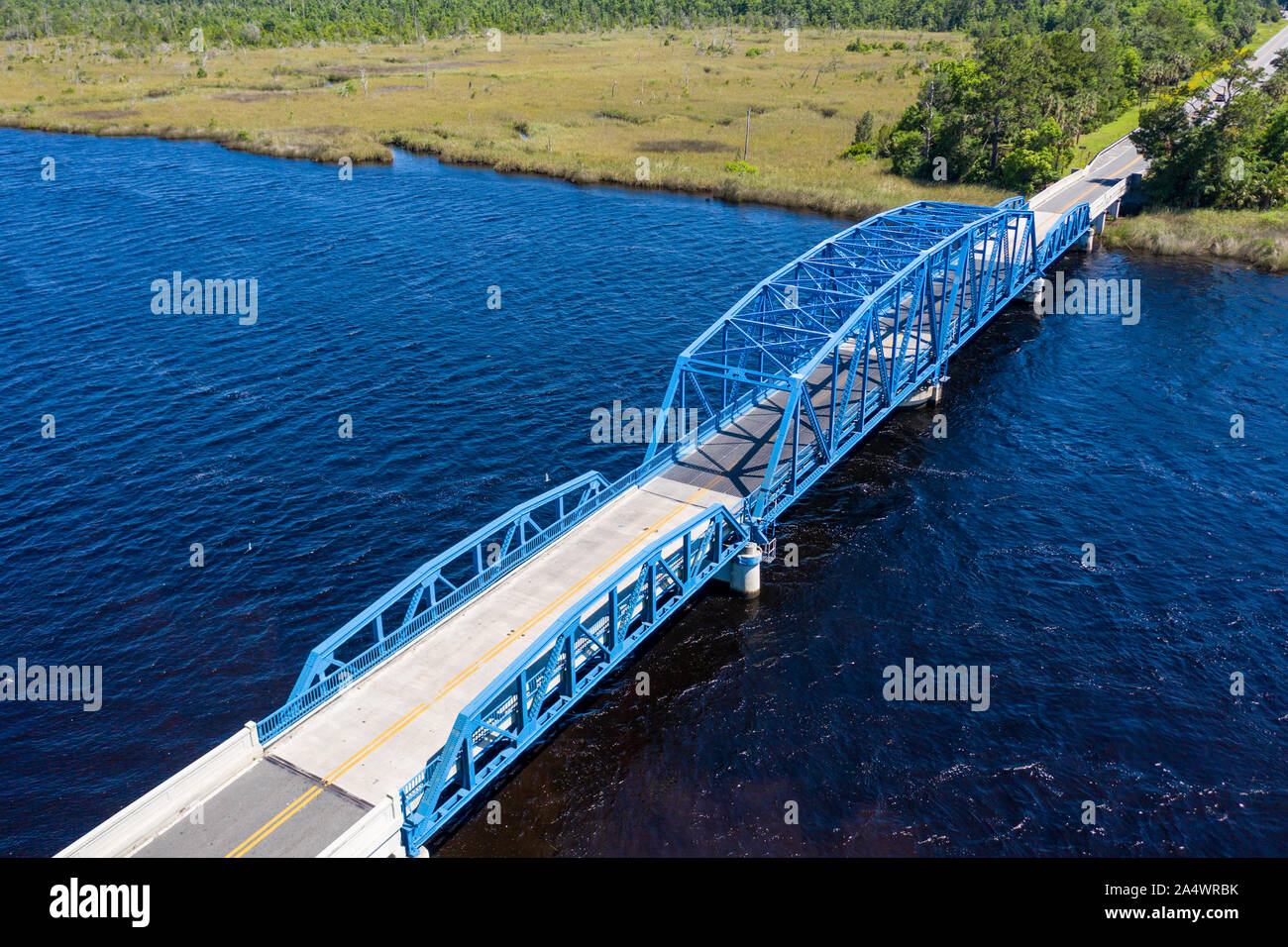 Aerial view of blue truss bridge connecting Florida and Georgia Stock ...