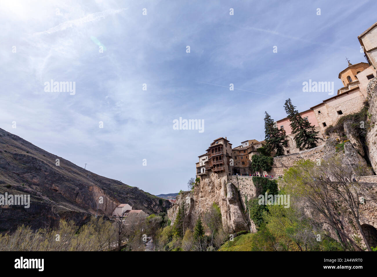 View of Casas Colgadas, Hanging houses, from Puente de San Pablo iron ...