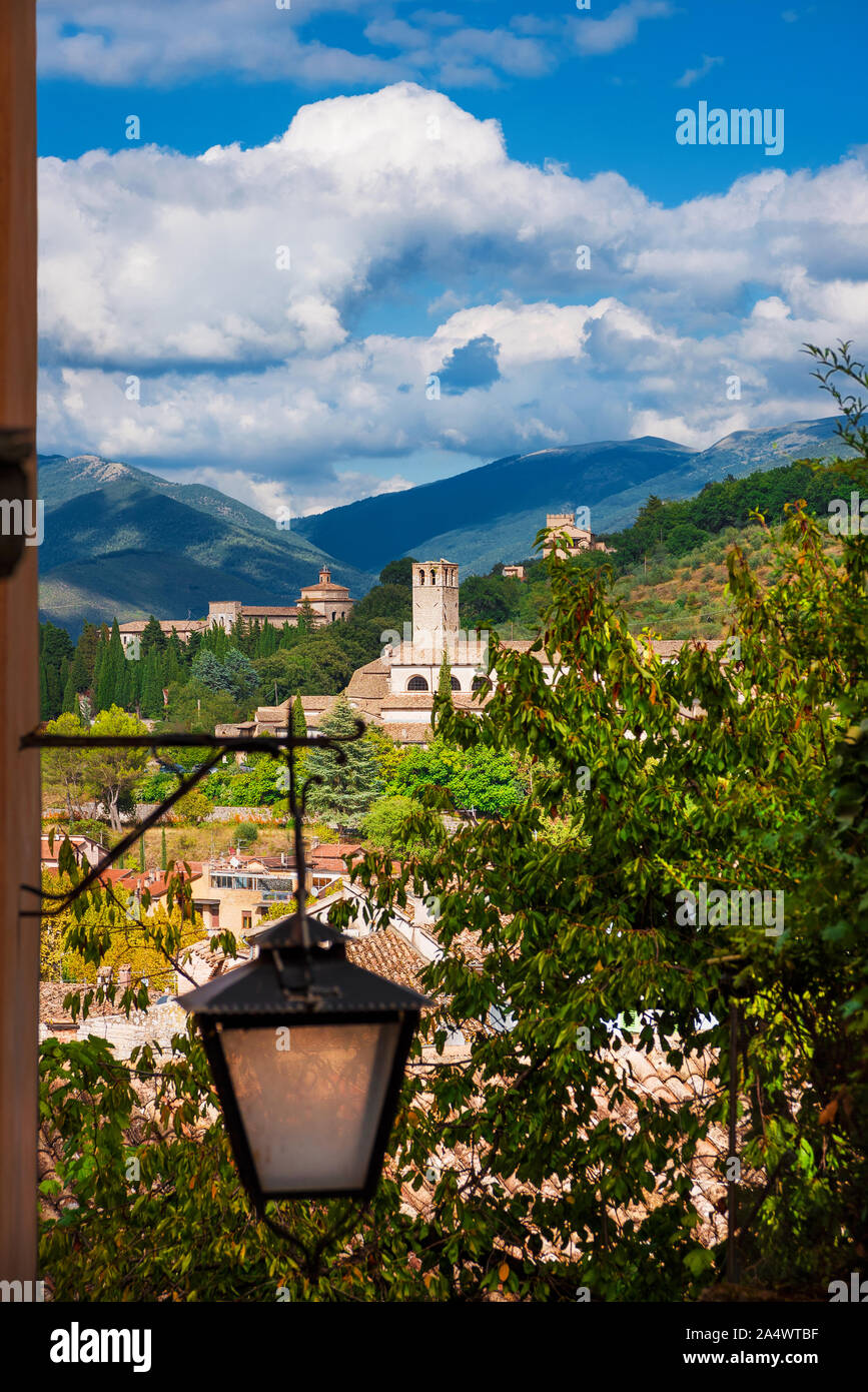 View of the beautiful Umbria countryside with old churches from the ...