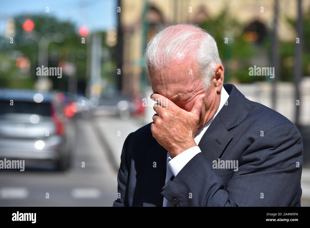 Sad Adult Senior Businessman Wearing Business Suit Downtown Stock Photo ...