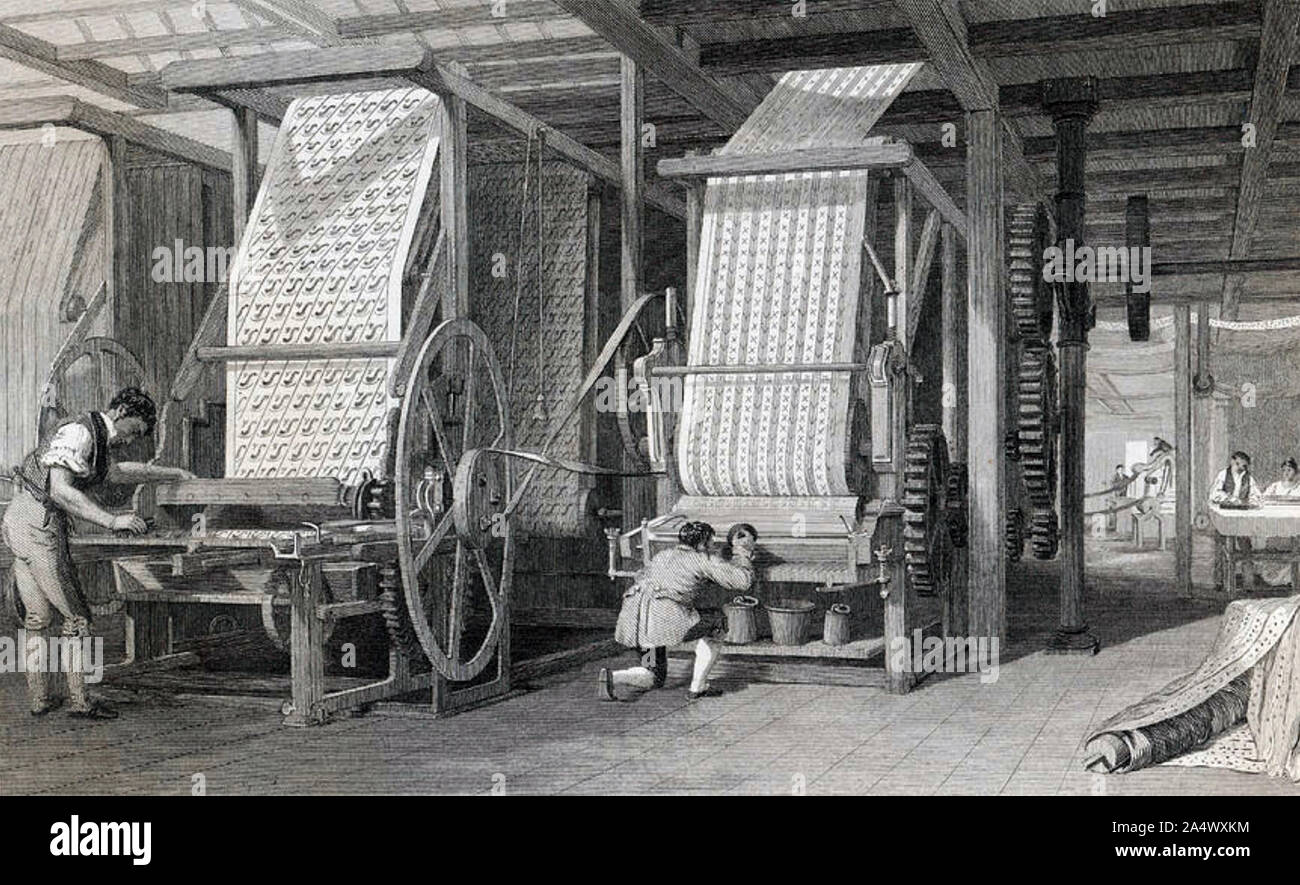 CALICO PRINTING at a Lancashire, England, works in 1835 Stock Photo - Alamy