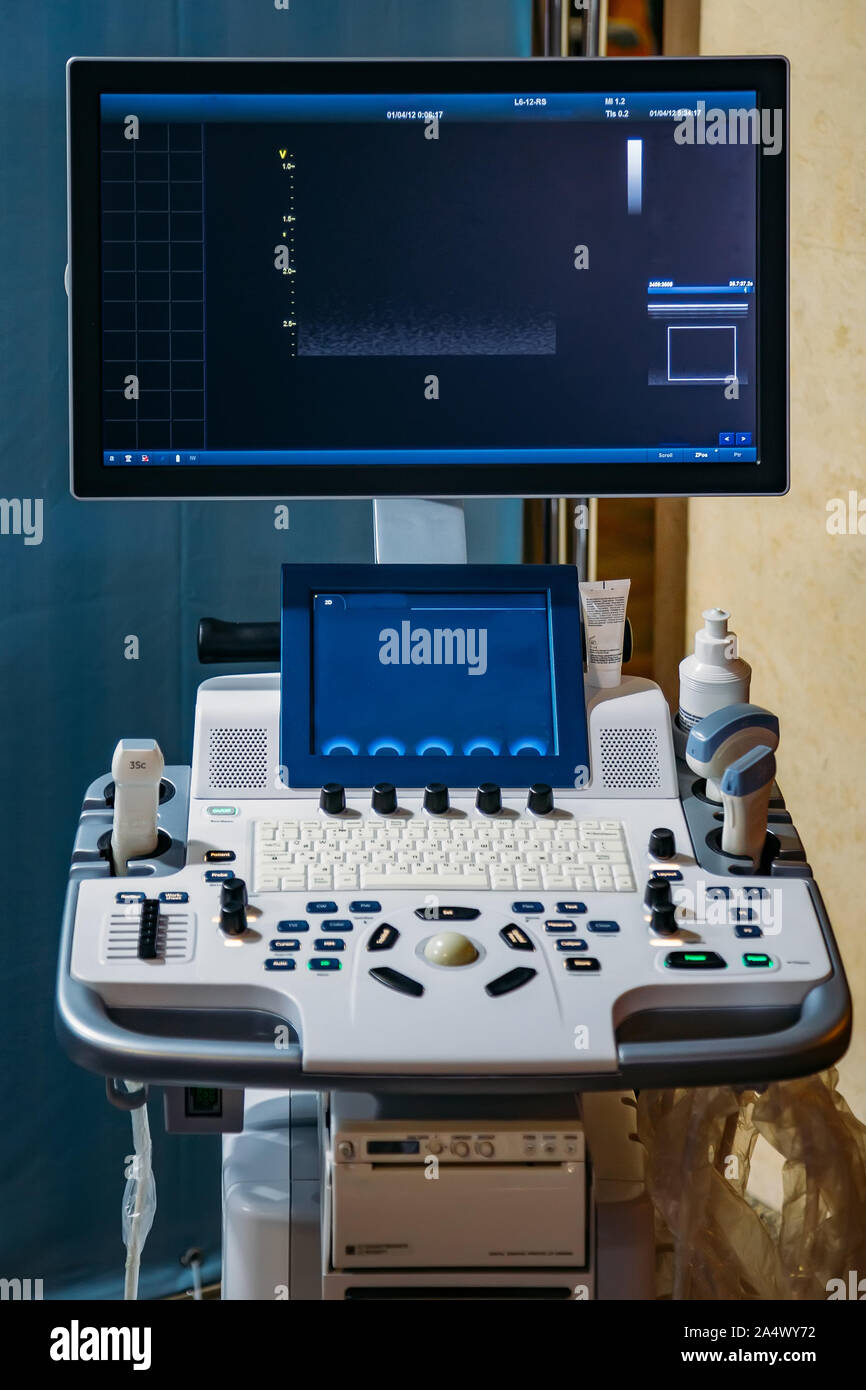 Modern ultrasound machine in clinic laboratory of sonography ...