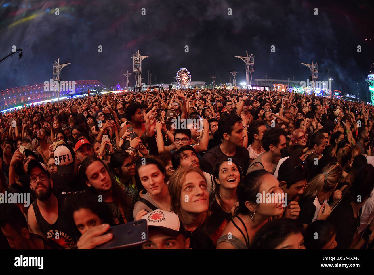 Rio de Janeiro, Brazil, October 4, 2019. Fans during concert on the ...
