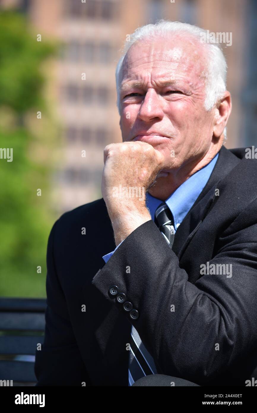 Adult Senior Businessman Making A Decision Wearing Suit And Tie Sitting ...