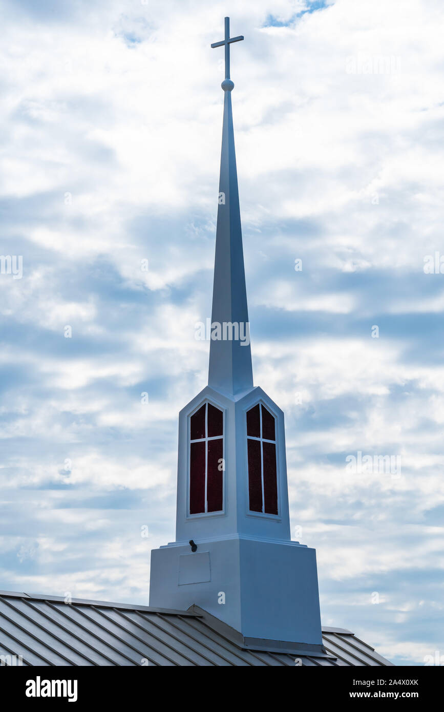 Church Spire Photographed Against Angry Sky Stock Photo - Alamy