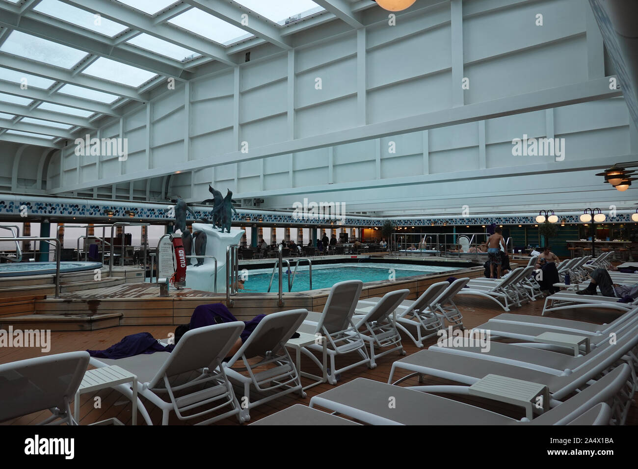 Victoria/Canada-9/13/19: A cruise ship indoor pool and hot tub with ...