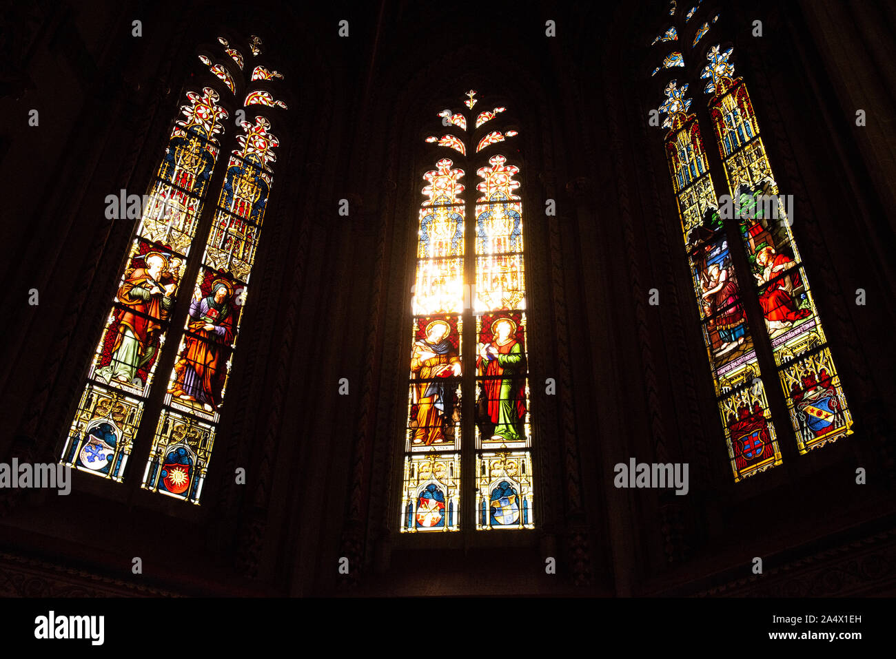 Stain glass windows inside St pierre cathedral geneva, Geneva Stock ...