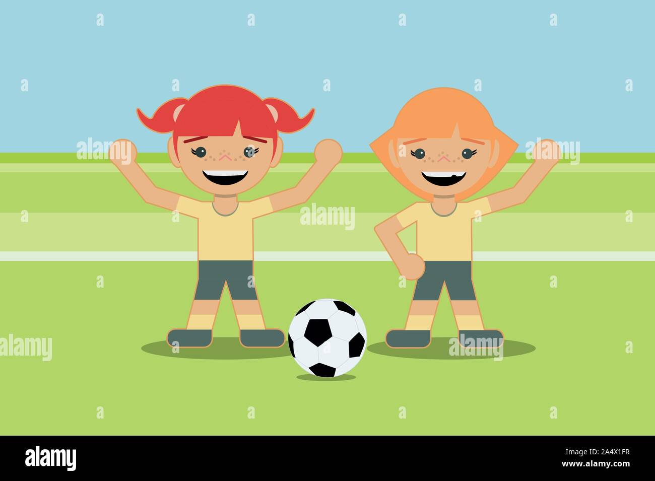 Girls Soccer Team Cartoon