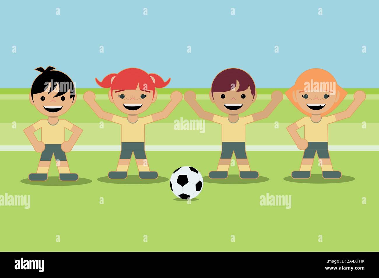 Girls Soccer Team Cartoon