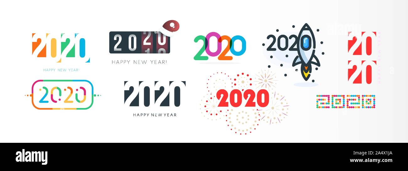 New Year diverse unusual sign set for 2020 event decoration, logo ...